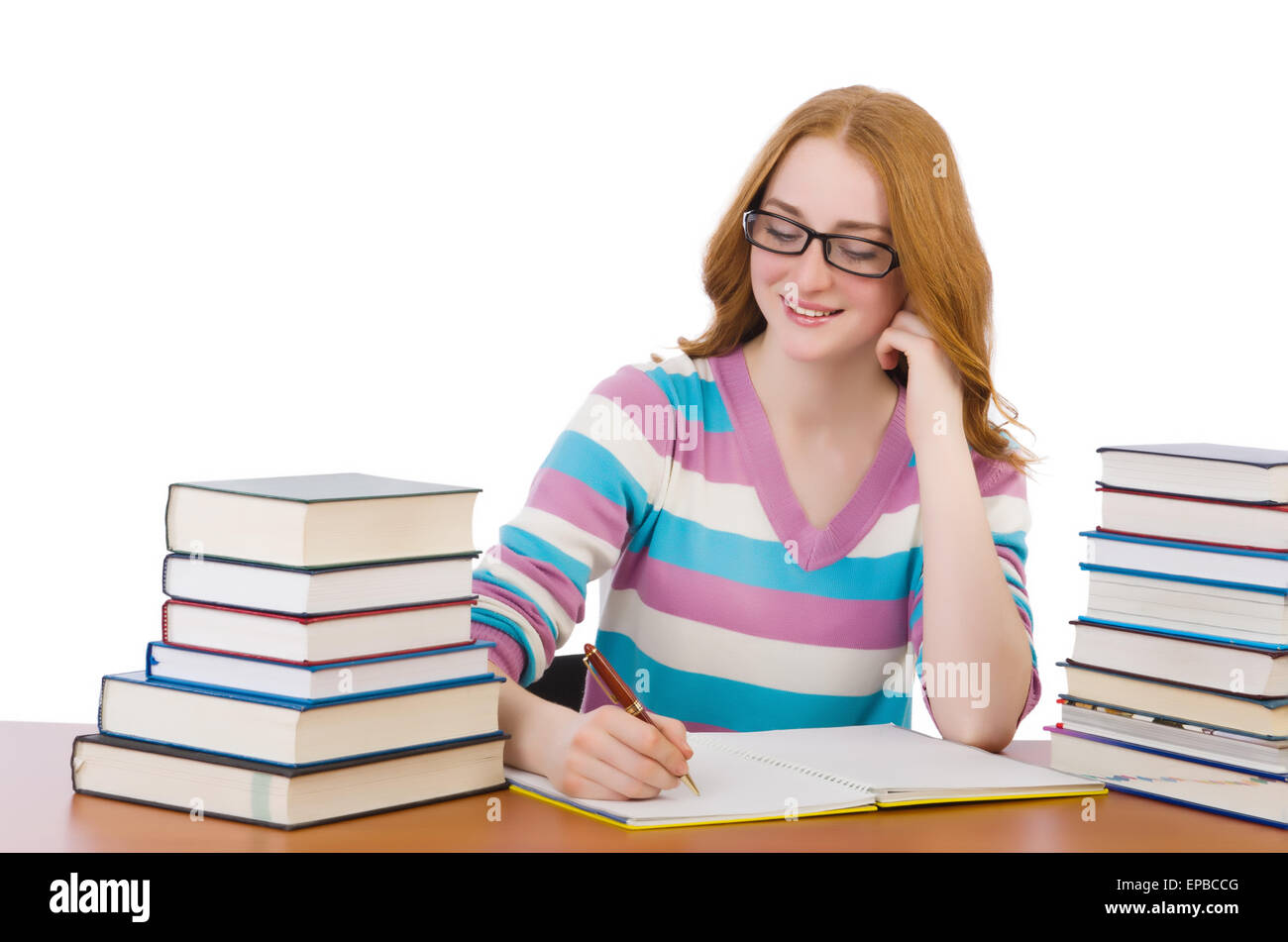 Young student with books isolated on white Stock Photo - Alamy