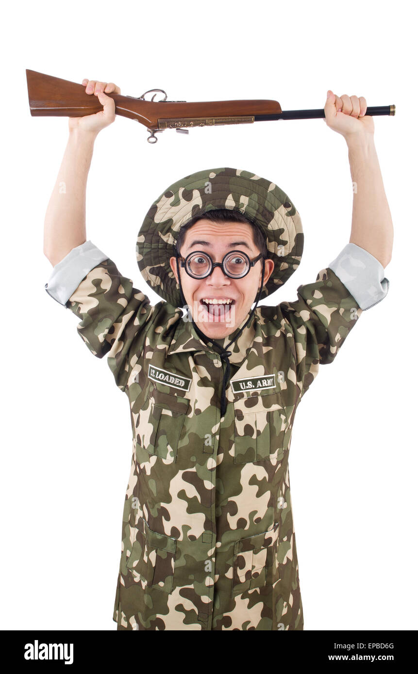 Funny soldier isolated on the white Stock Photo - Alamy