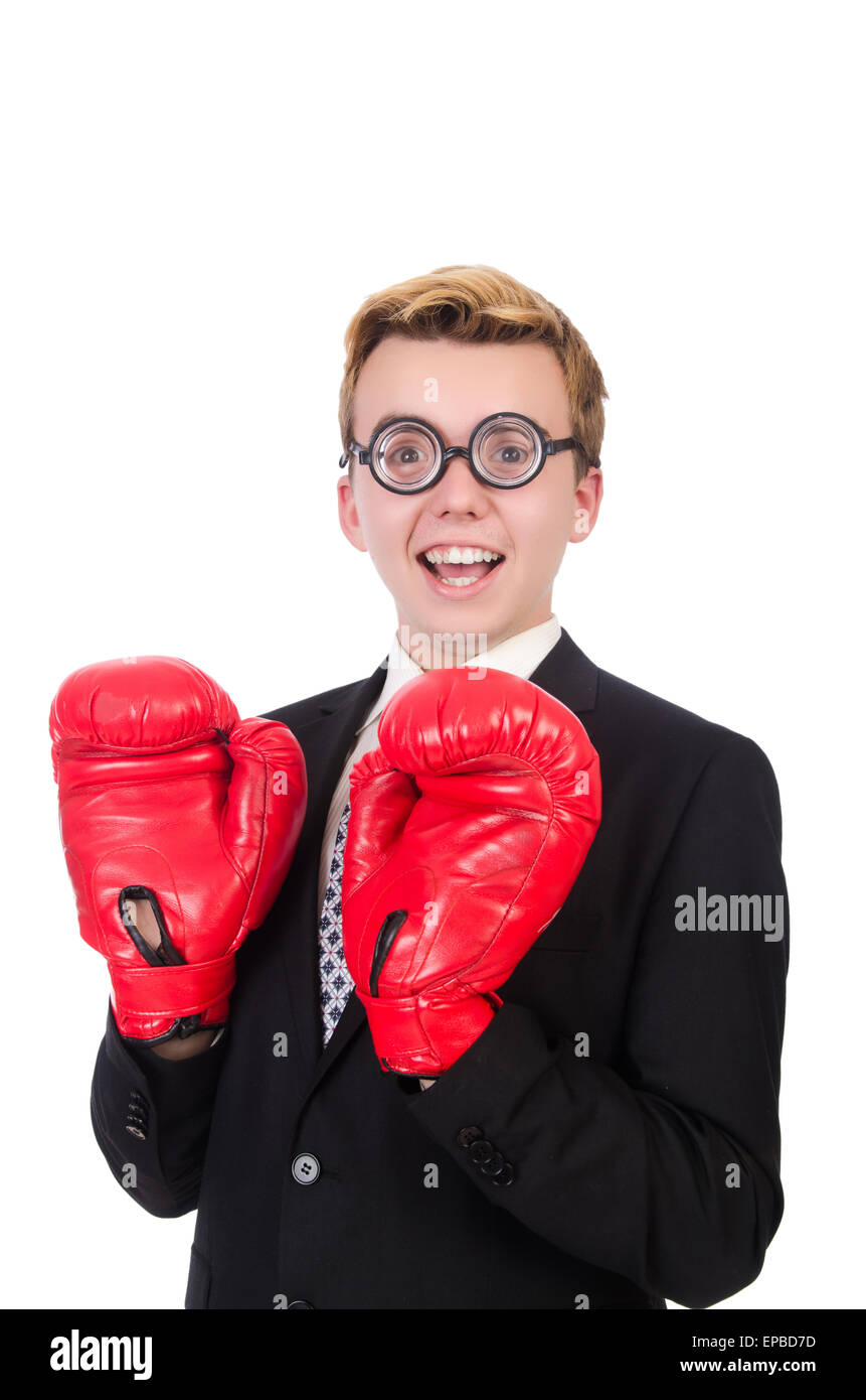 Young businessman boxer isolated on white Stock Photo - Alamy