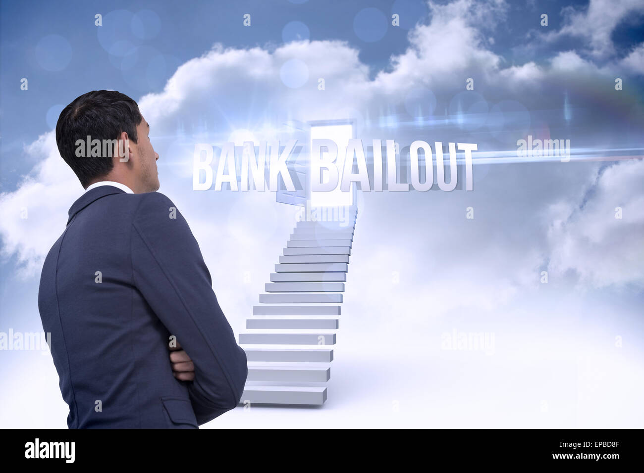 Bank bailout against open door at top of stairs in the sky Stock Photo ...