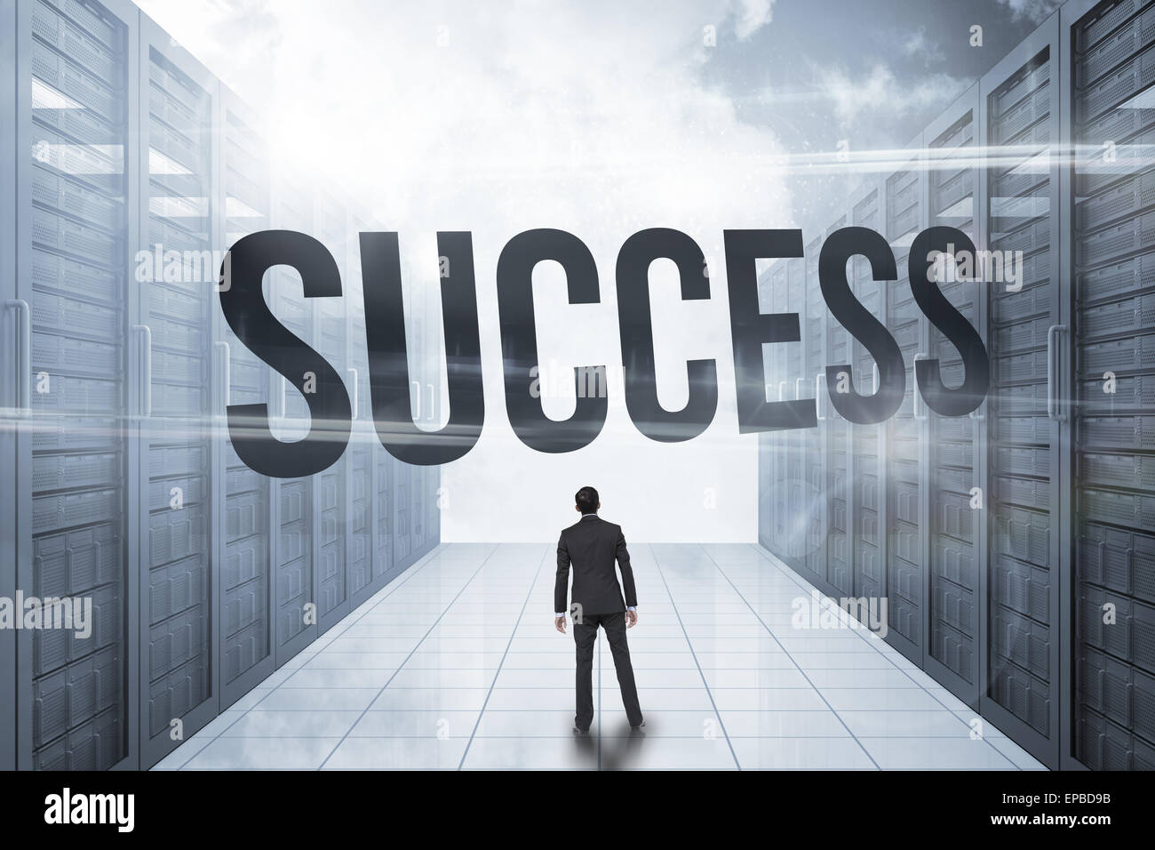 Success against server hallway in the blue sky Stock Photo - Alamy