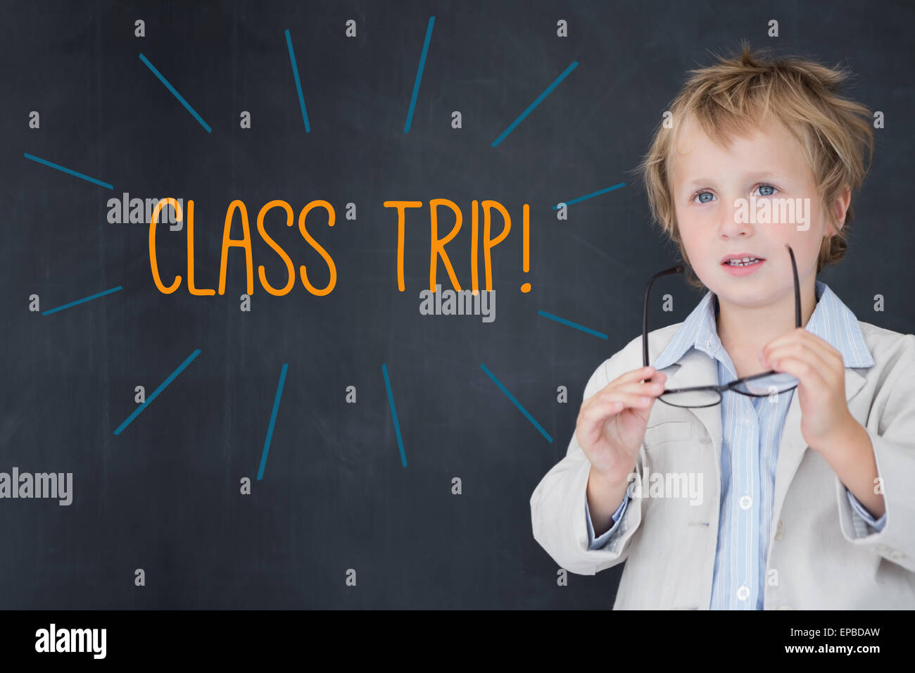 Class trip! against schoolboy and blackboard Stock Photo - Alamy