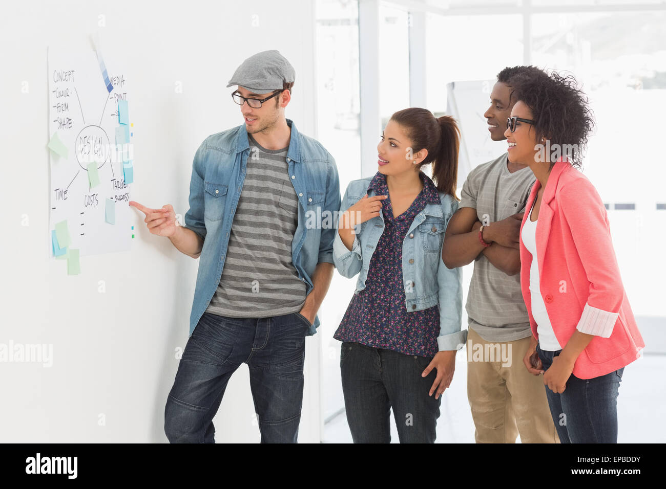 Artists in discussion in front of whiteboard Stock Photo - Alamy