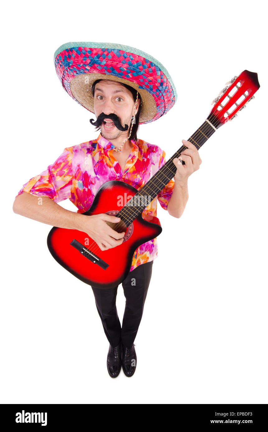Mexican guitar player isolated on the white Stock Photo - Alamy