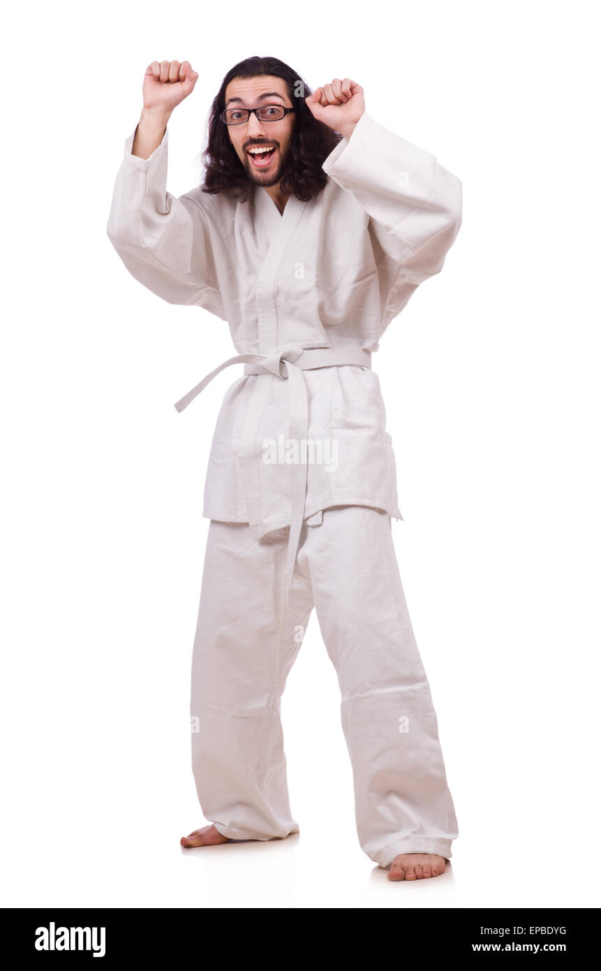 Funny karate fighter isolated on the white Stock Photo - Alamy