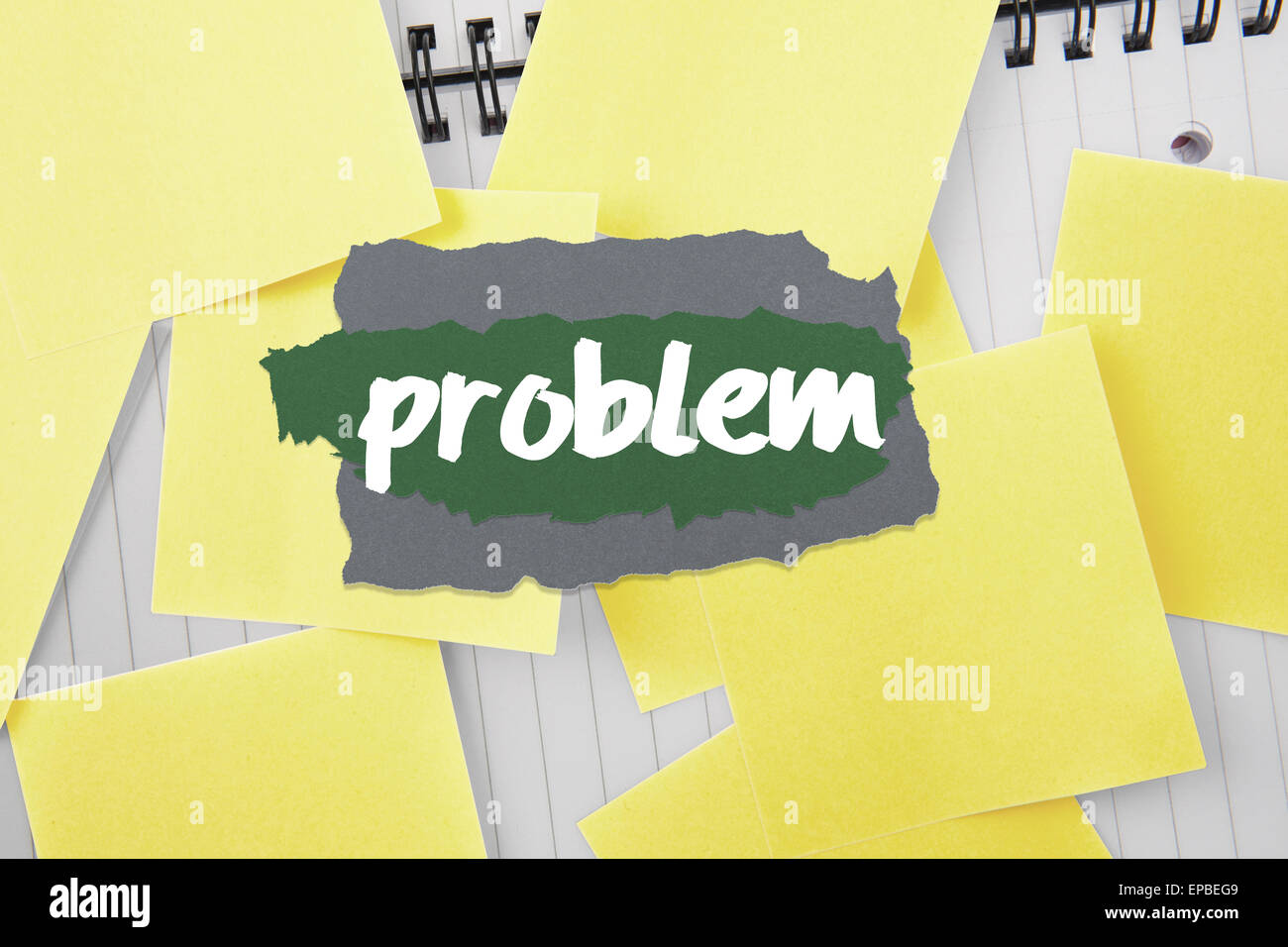 Problem against sticky notes strewn over notepad Stock Photo - Alamy