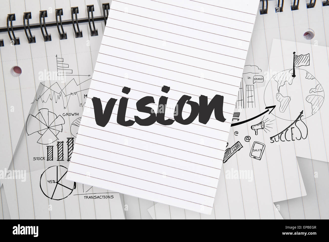 Vision against brainstorm doodles on notepad paper Stock Photo - Alamy