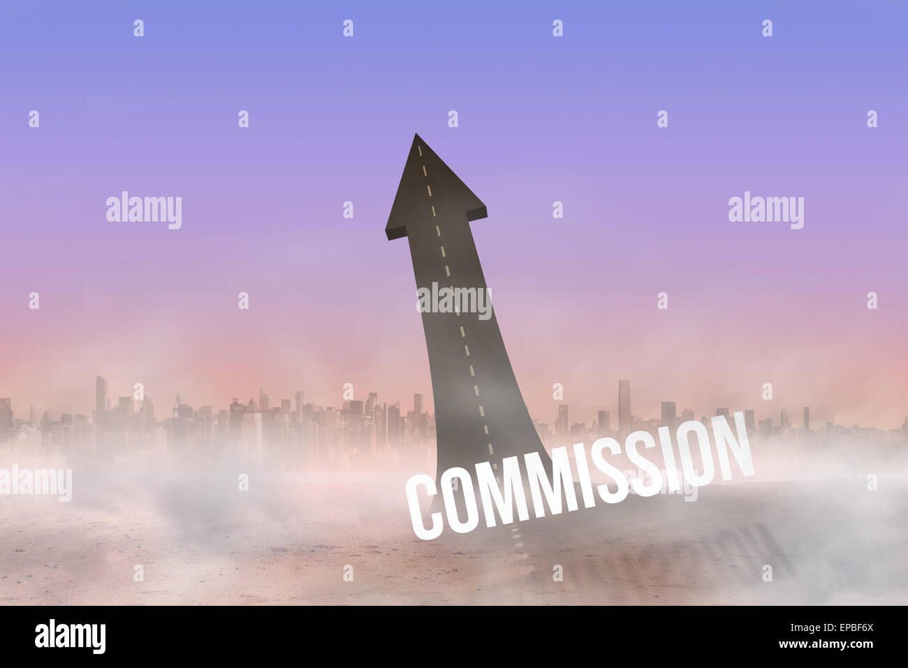 Commission against road turning into arrow Stock Photo - Alamy