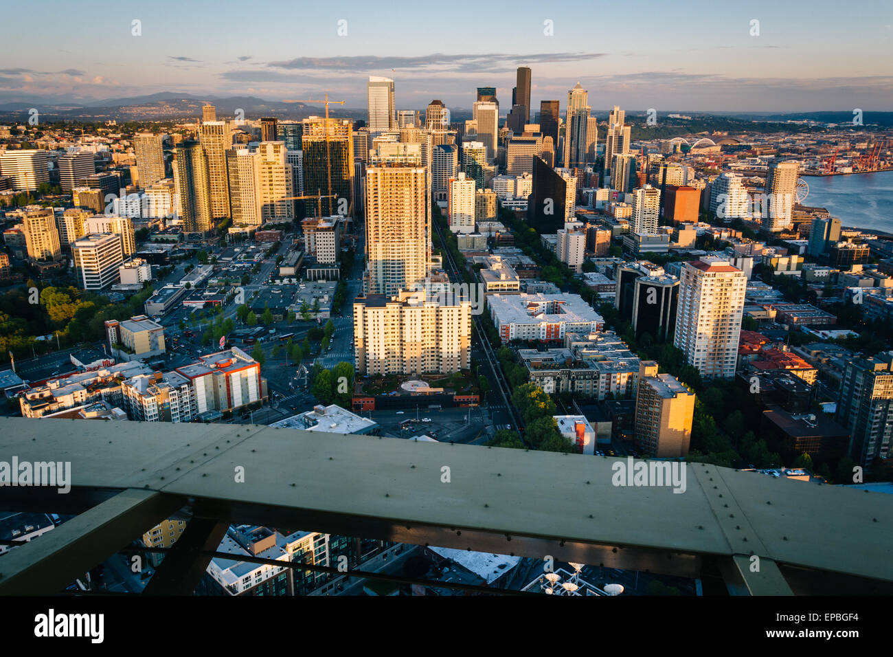 Evening view of the downtown Seattle skyline, in Seattle, Washington ...