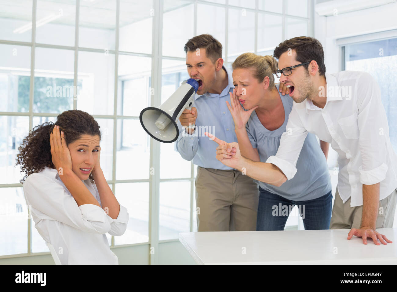 Man Shouting Colleague Megaphone High Resolution Stock Photography and ...