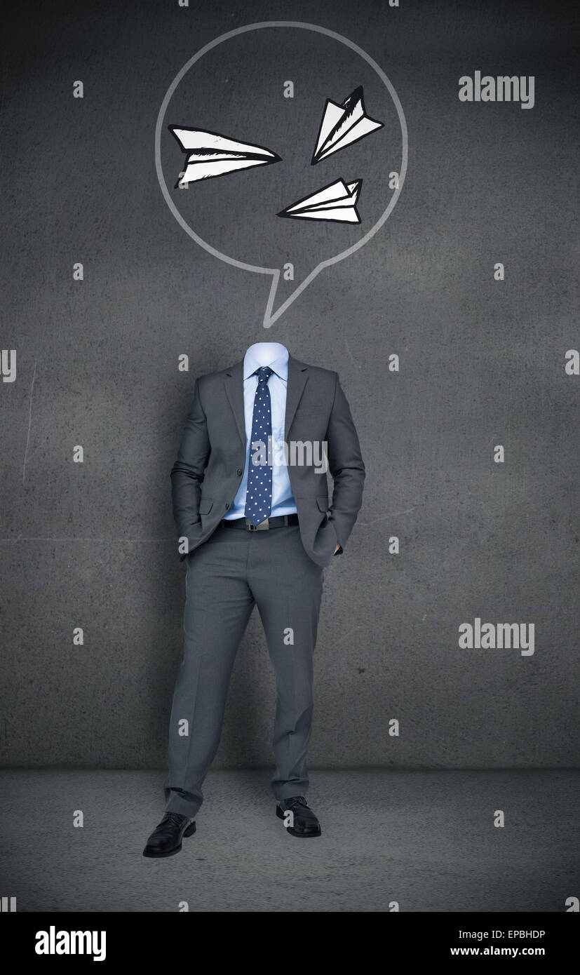 Headless businessman with paper airplanes in speech bubble Stock Photo ...