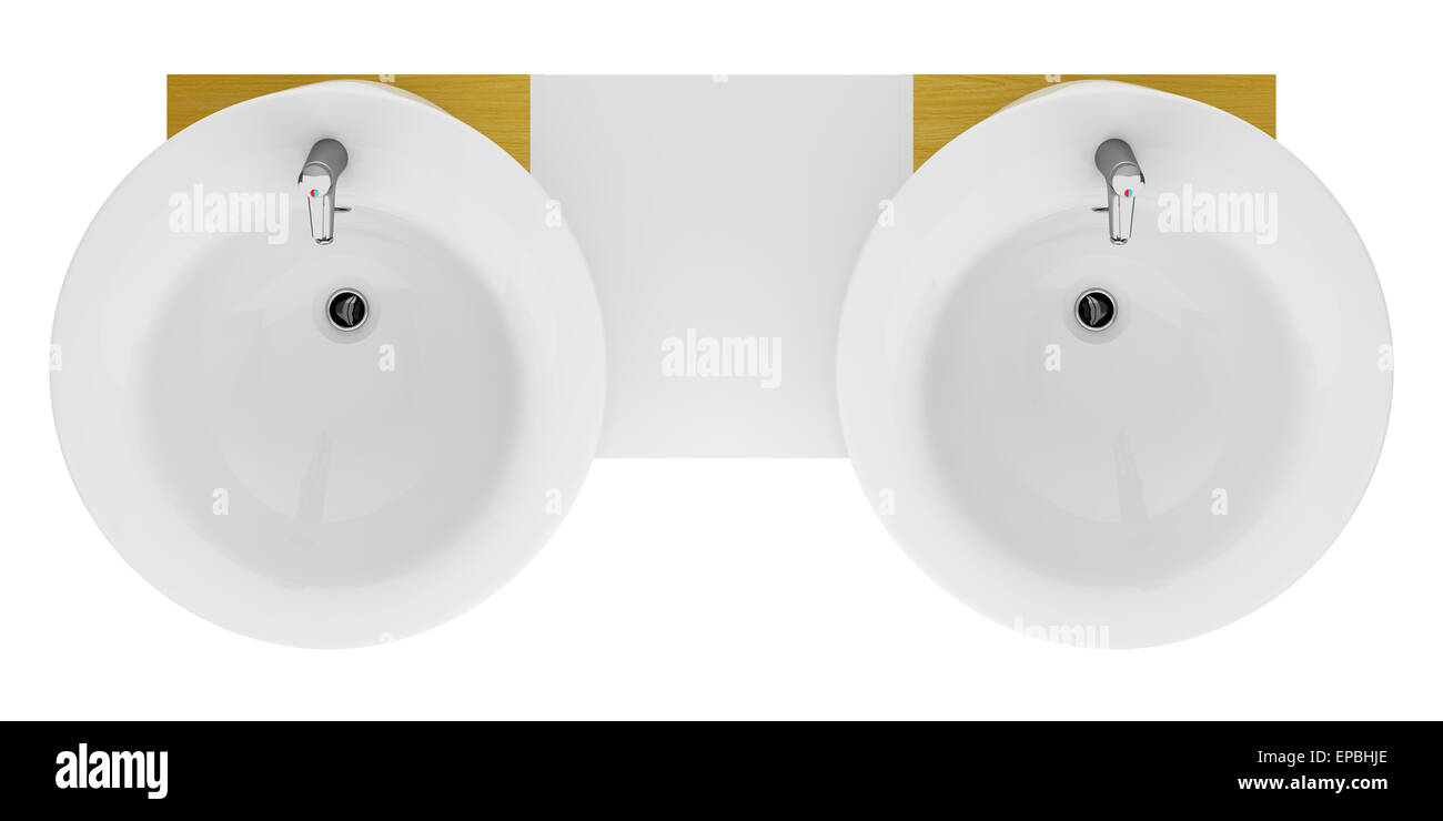 top view of modern double bathroom sink isolated Stock Photo - Alamy