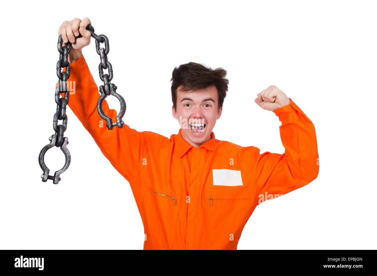 Young inmate with chains isolated on the white Stock Photo - Alamy
