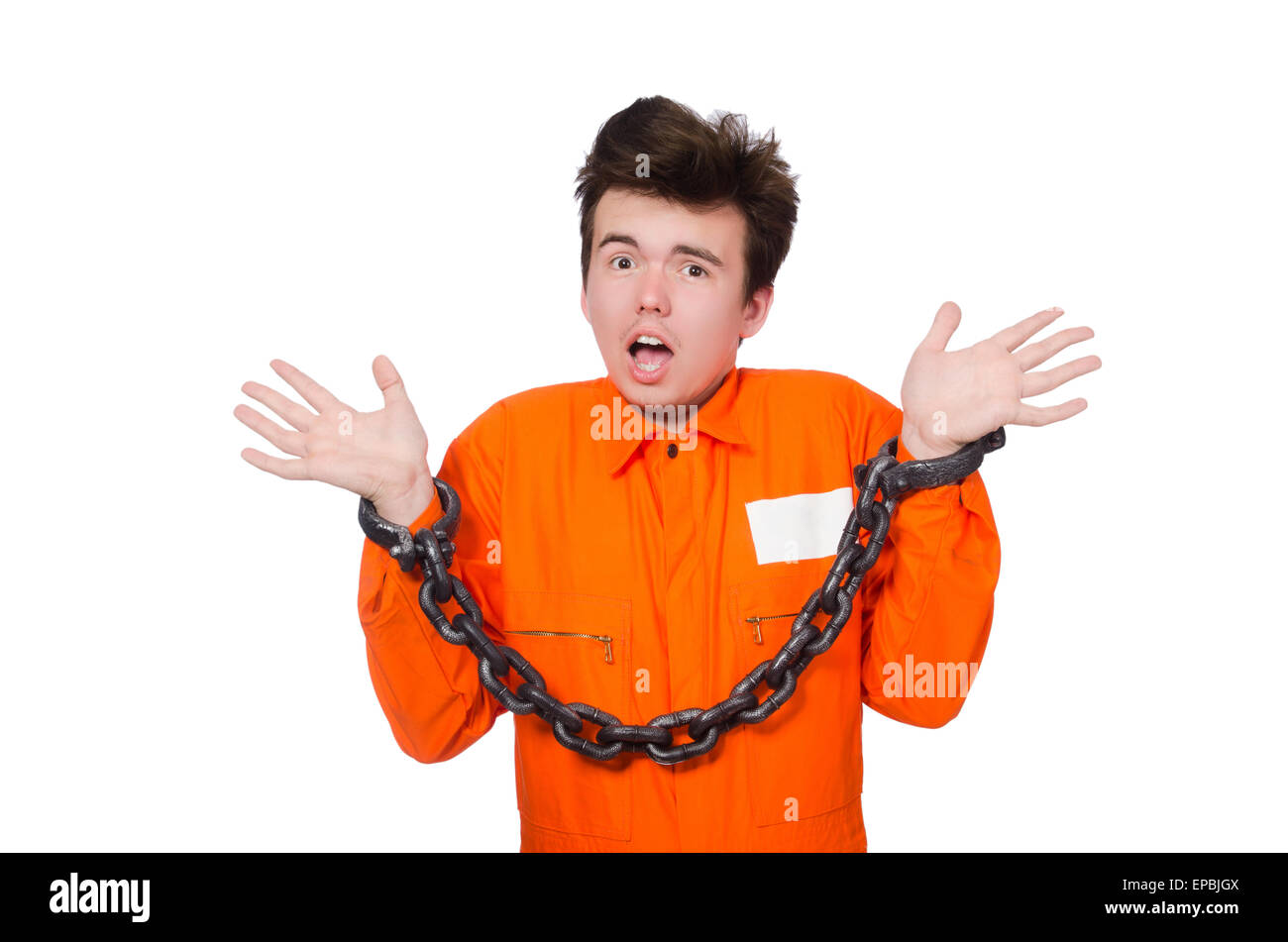 Young inmate with chains isolated on the white Stock Photo - Alamy