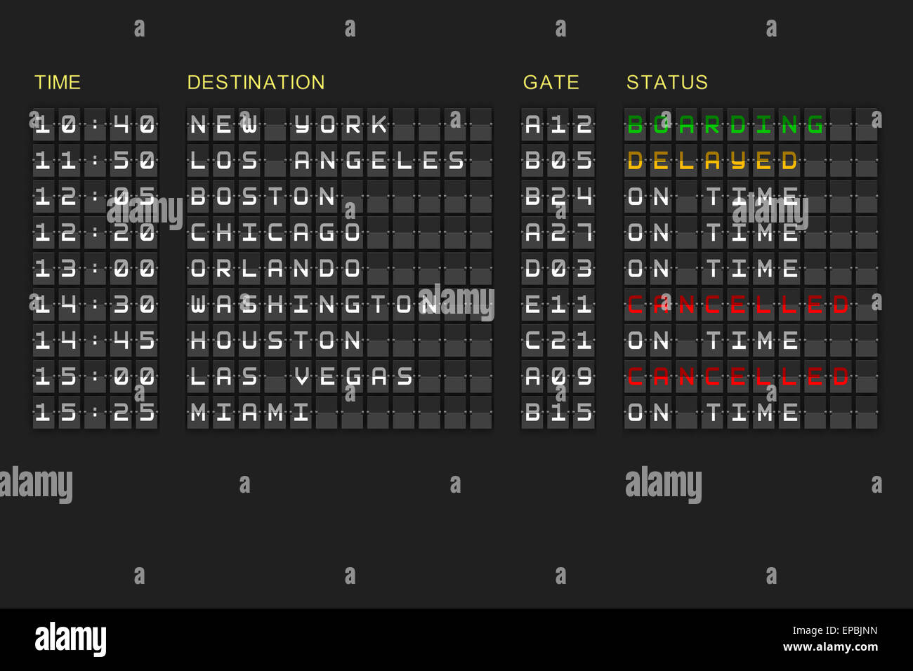 Departures list on black mechanical board Stock Photo - Alamy