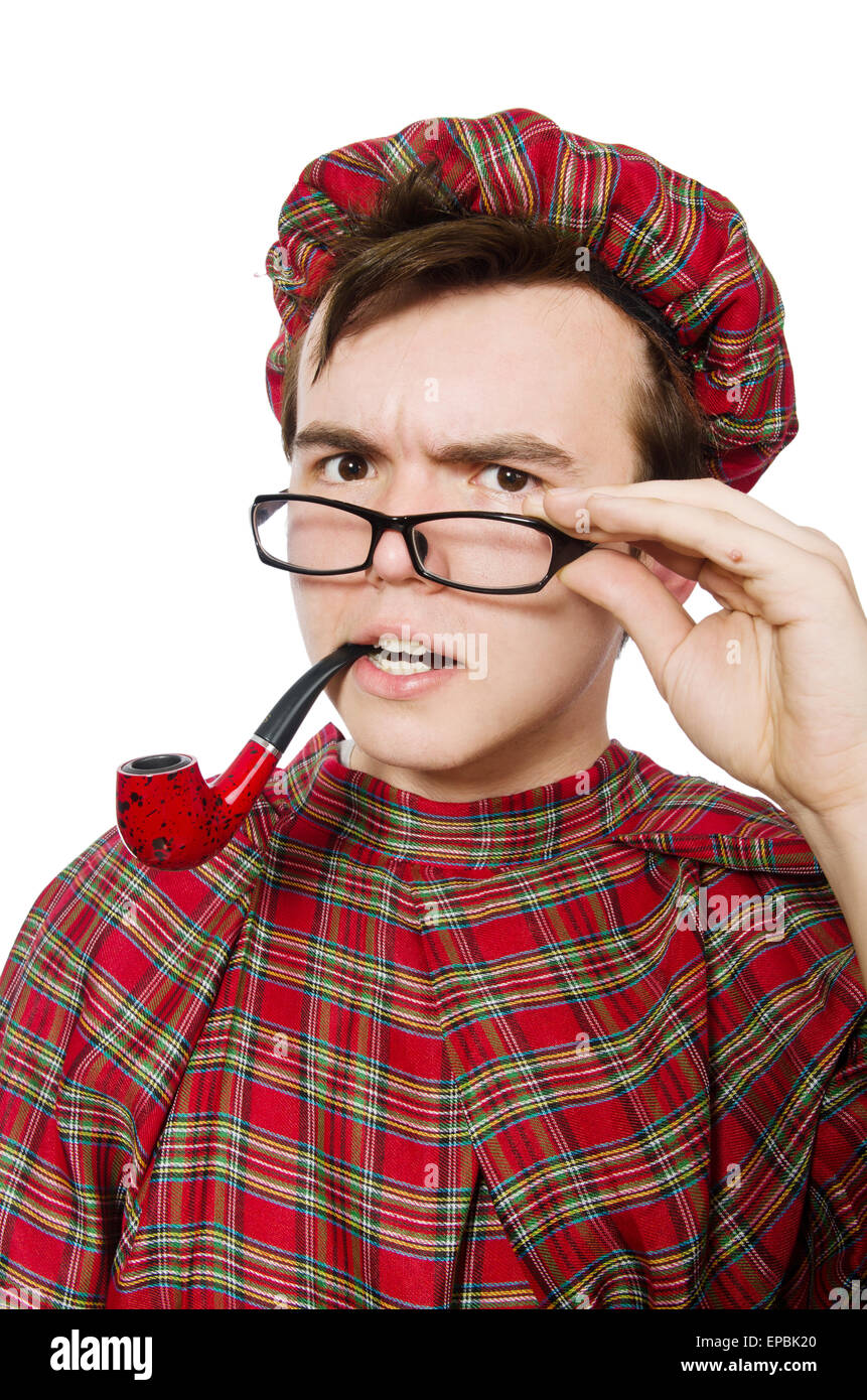 Scotsman with smoking pipe isolated on white Stock Photo - Alamy