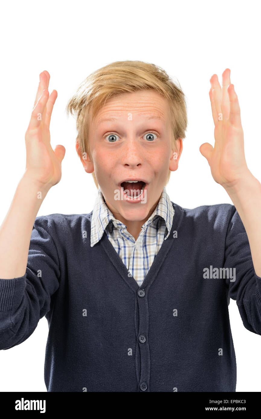 Surprised teenage boy screaming thrilled Stock Photo - Alamy