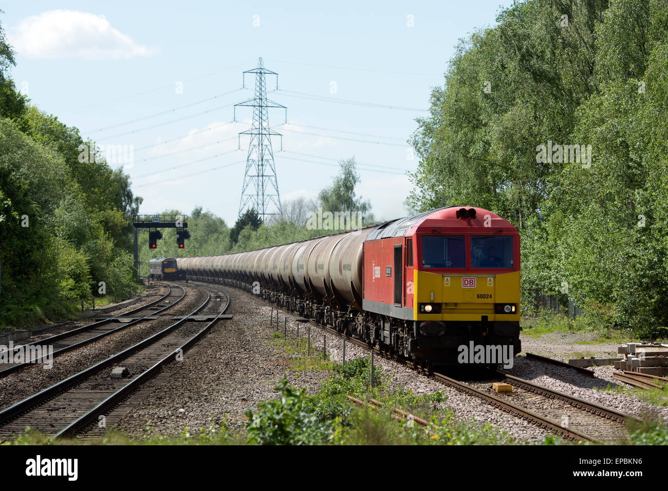 DB Schenker class 60 diesel locomotive pulling an oil train at Water ...