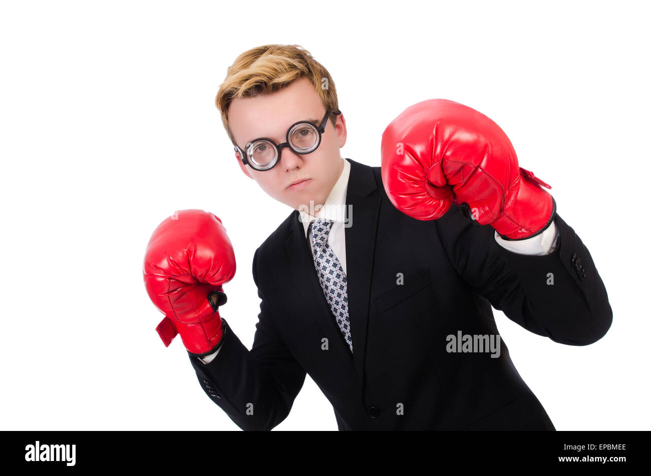 Young businessman boxer isolated on white Stock Photo - Alamy