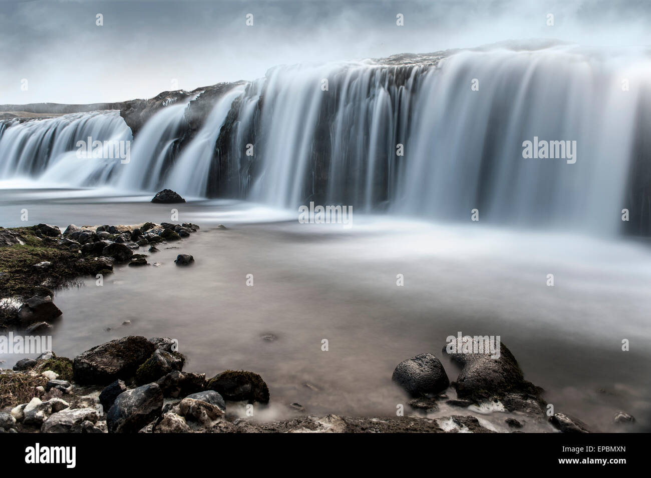 A wide waterfall in Iceland Stock Photo - Alamy