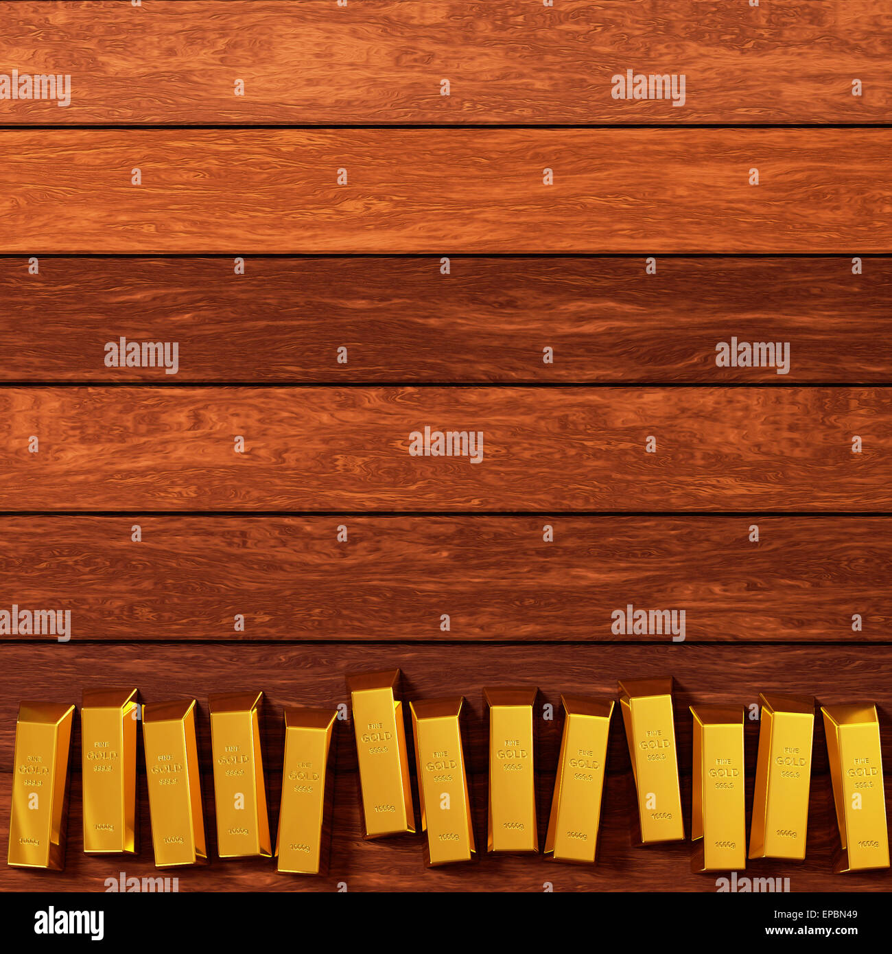 rendered gold bars in row on the planks view from above Stock Photo - Alamy