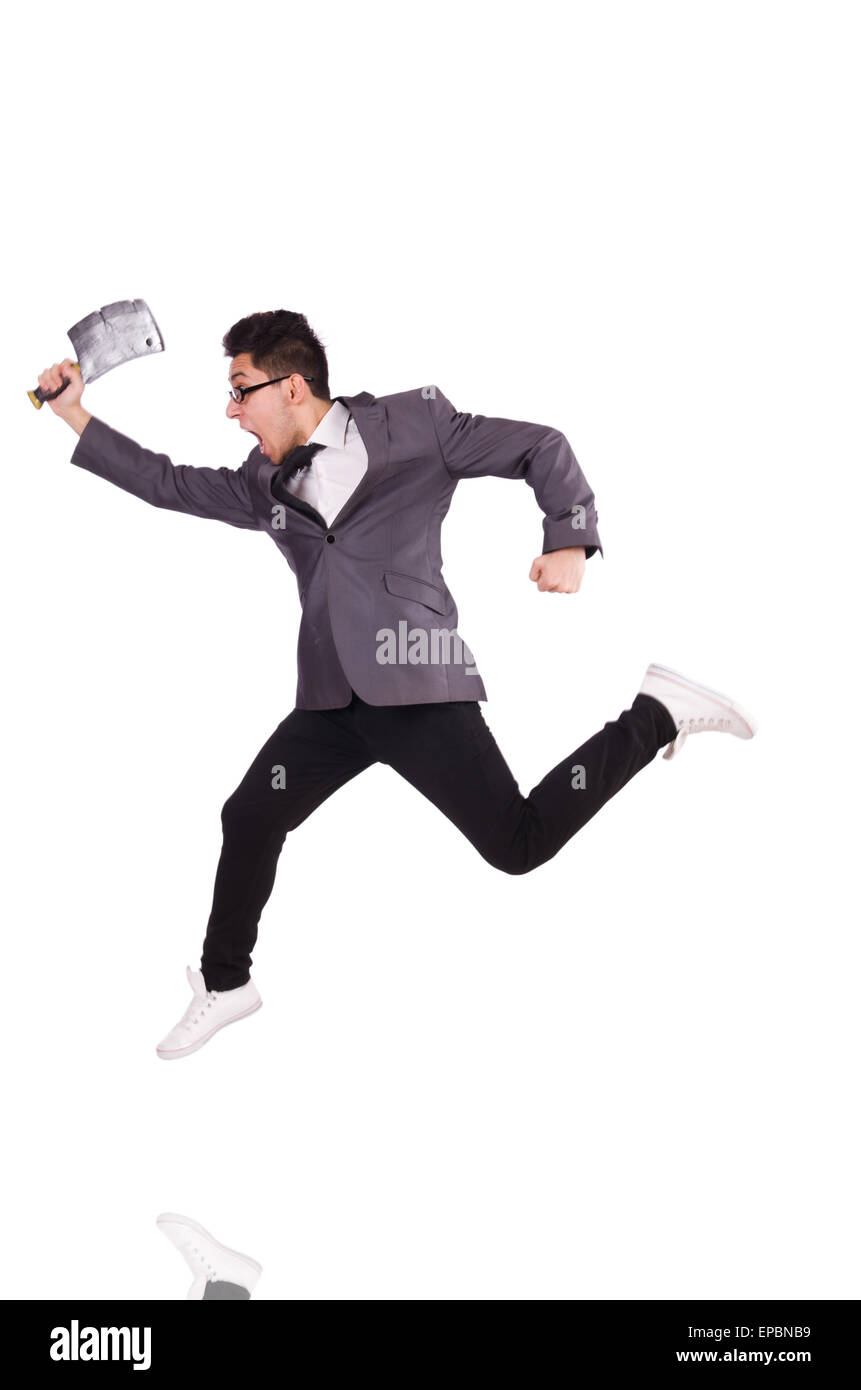 Man with axe isolated on white Stock Photo - Alamy