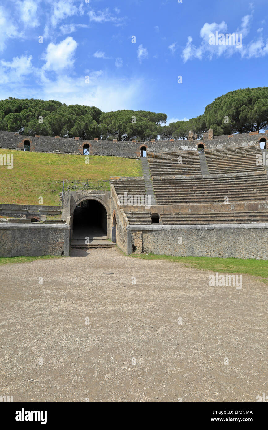 Entrance and interior of the Amphitheater, Pompeii near Naples, Italy ...