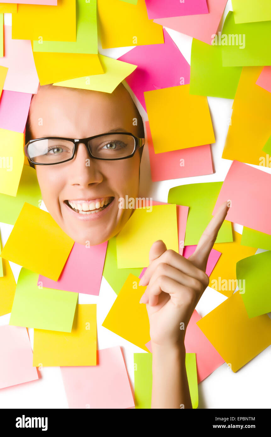 Woman with lots of reminders Stock Photo - Alamy