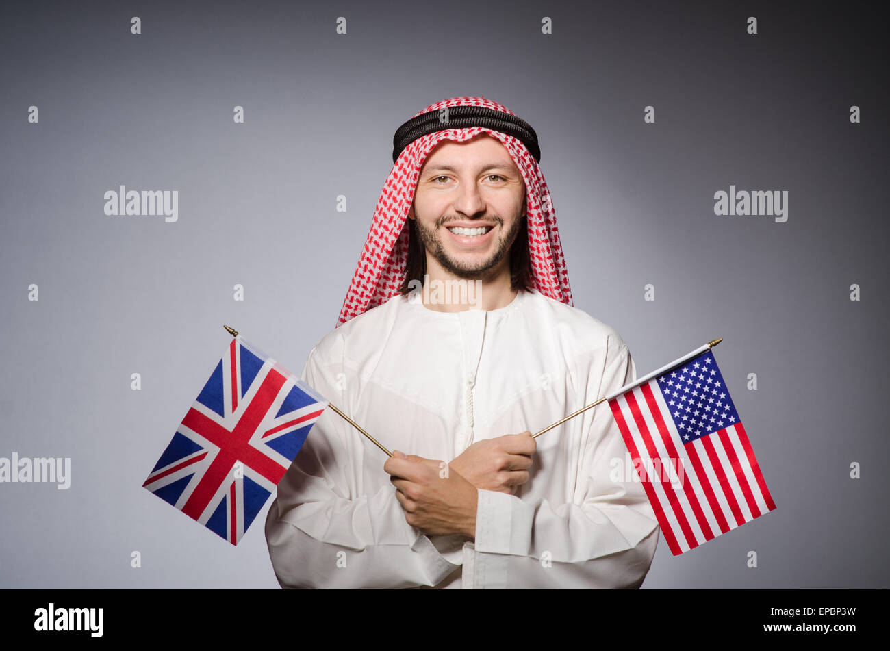 Arab man with united kingdom flag Stock Photo - Alamy