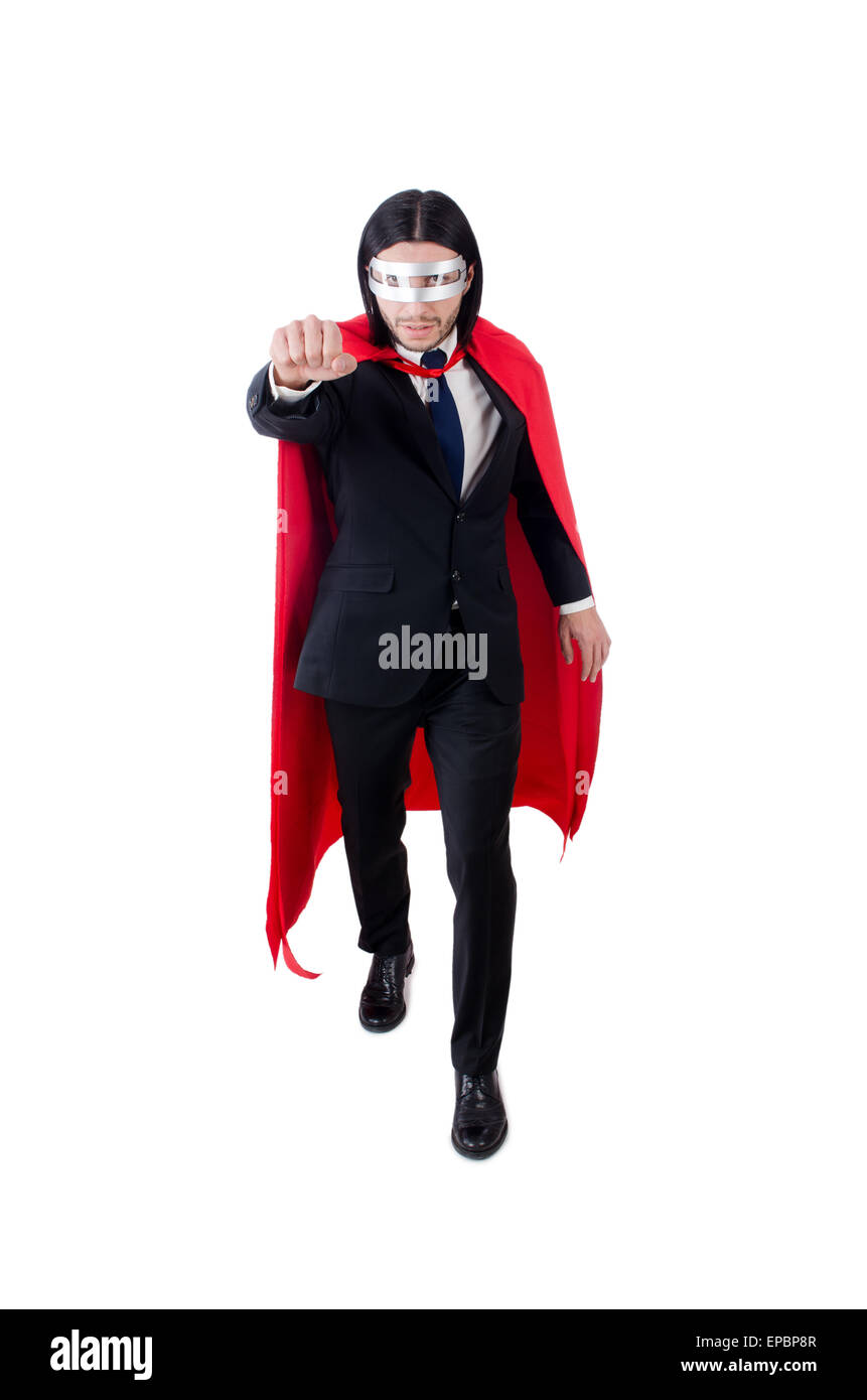 Man in red cover isolated on white Stock Photo - Alamy