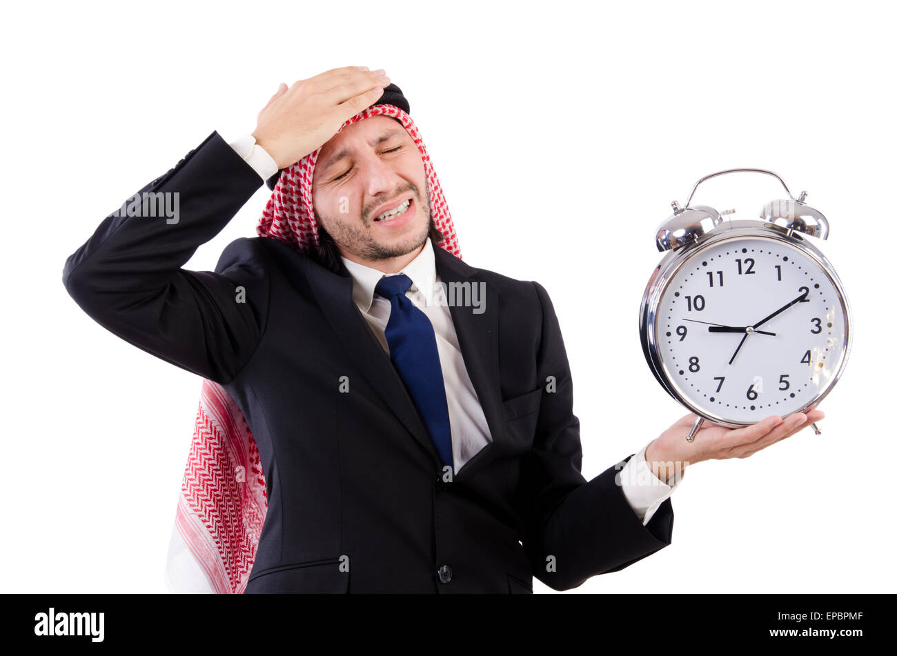 Arab man in time concept on white Stock Photo - Alamy