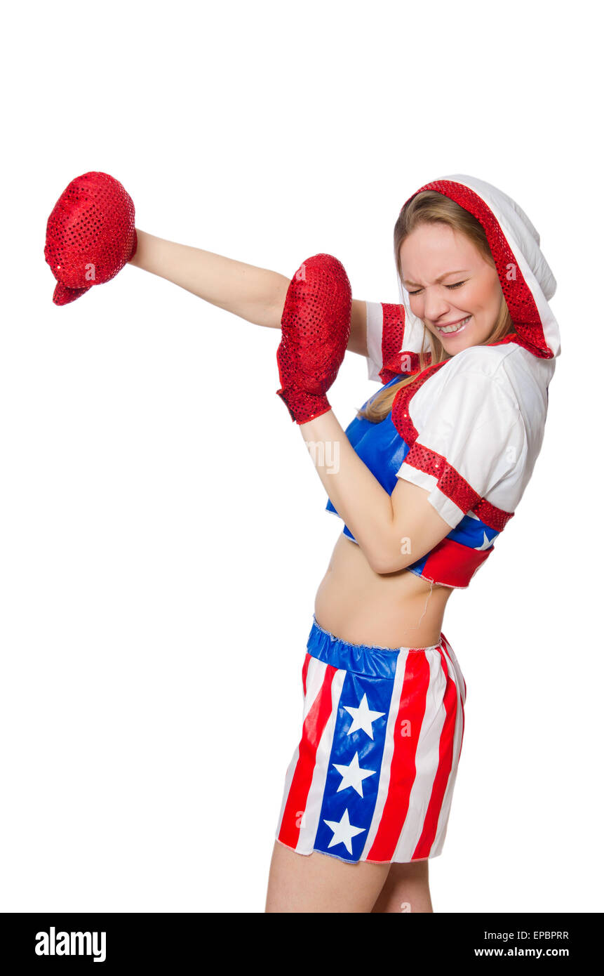 Female boxer isolated on the white background Stock Photo - Alamy