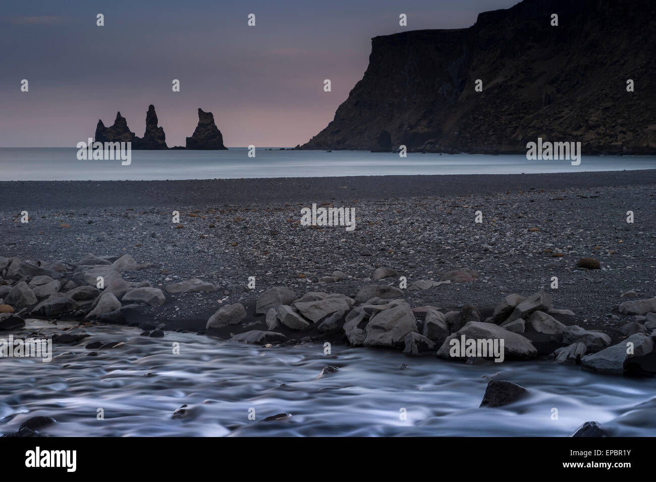 The Icelandic trolls or Reynisdrangar (basalt sea stacks) in Vik (vik i ...