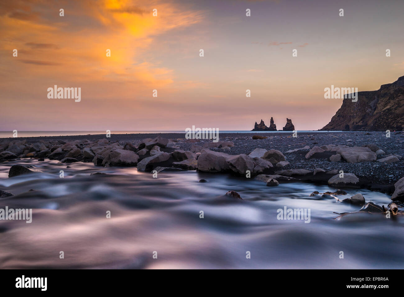 The Icelandic trolls or Reynisdrangar (basalt sea stacks) in Vik (vik i ...