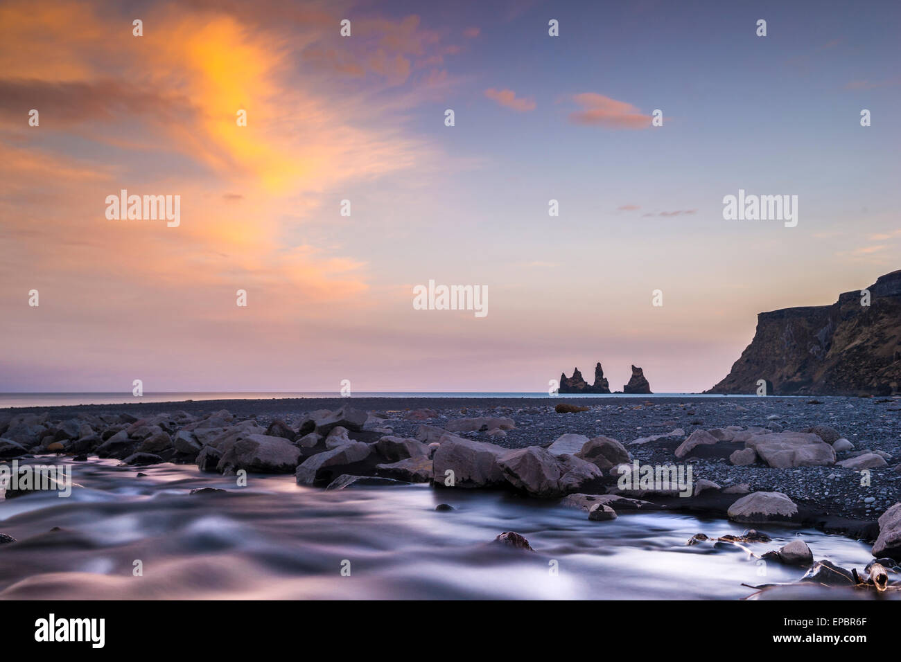 The Icelandic trolls or Reynisdrangar (basalt sea stacks) in Vik (vik i ...