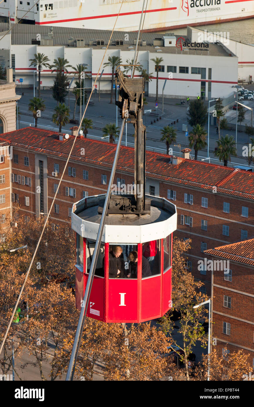 Barcelona Port cable car, known as the "Transbordador", seen crossing ...