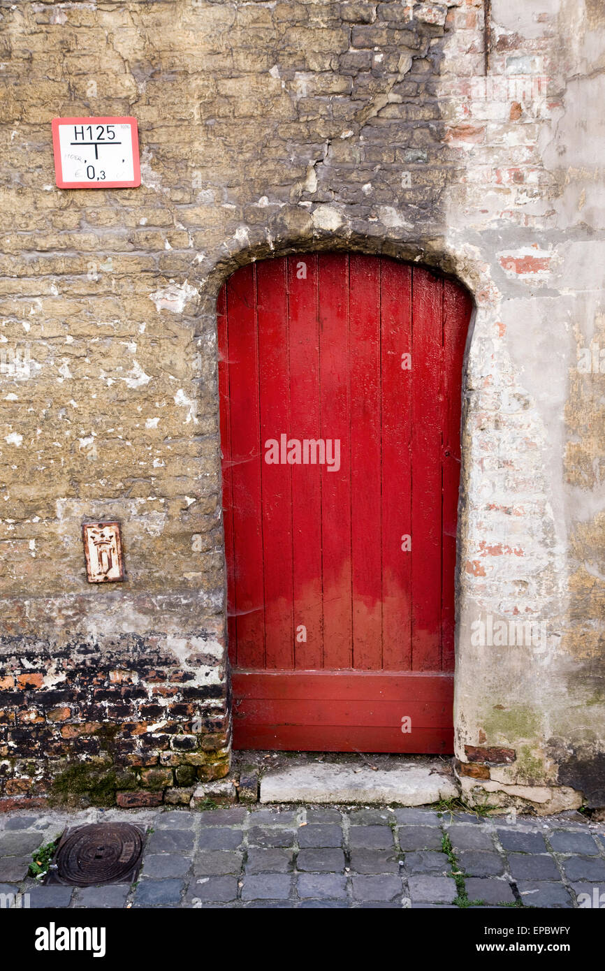 An Old Red Door Of An Old House, Belgium Stock Photo - Alamy