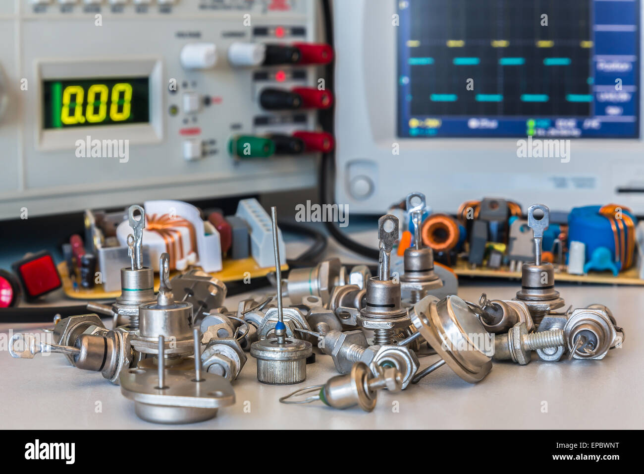thyristors and diodes in the test laboratory for electronic devices ...
