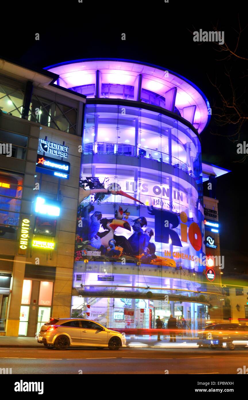 NOTTINGHAM, UK - APRIL 1, 2015: Night view of the Corner House, major ...