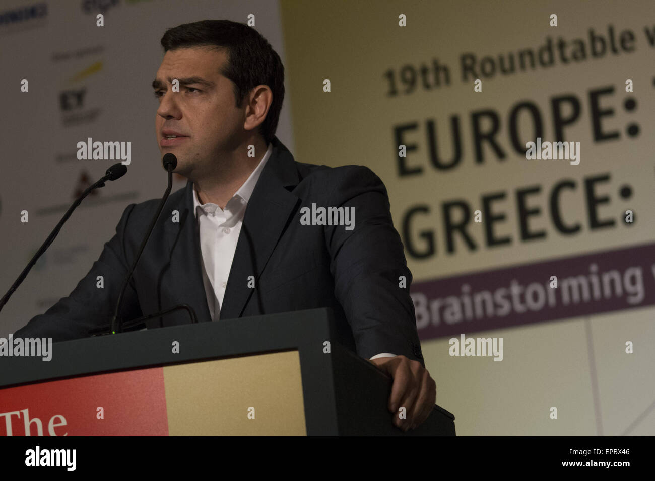 Greek prime minister ALEXIS TSIPRAS addresses participants of the ...