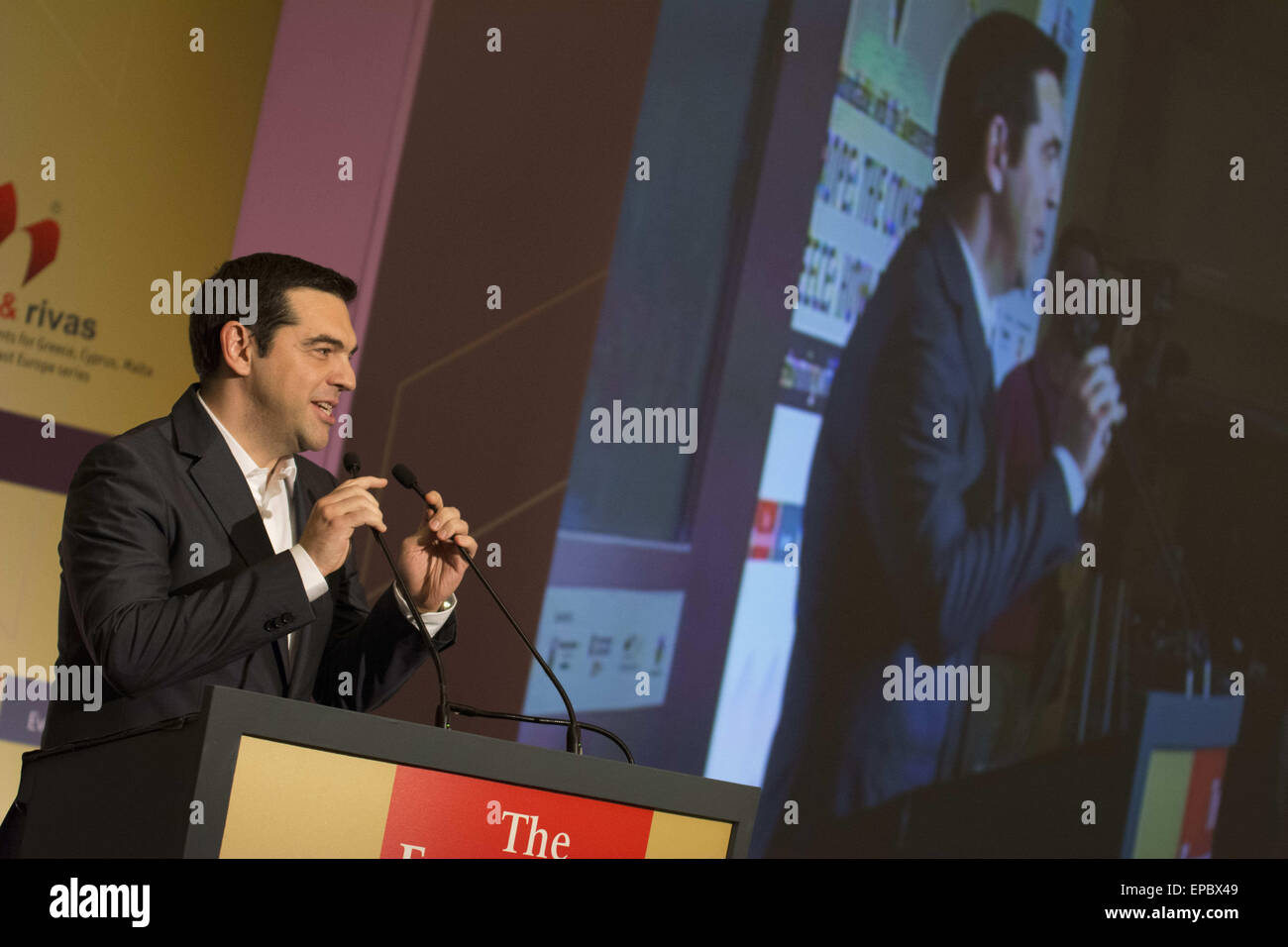 Greek prime minister ALEXIS TSIPRAS addresses participants of the ...