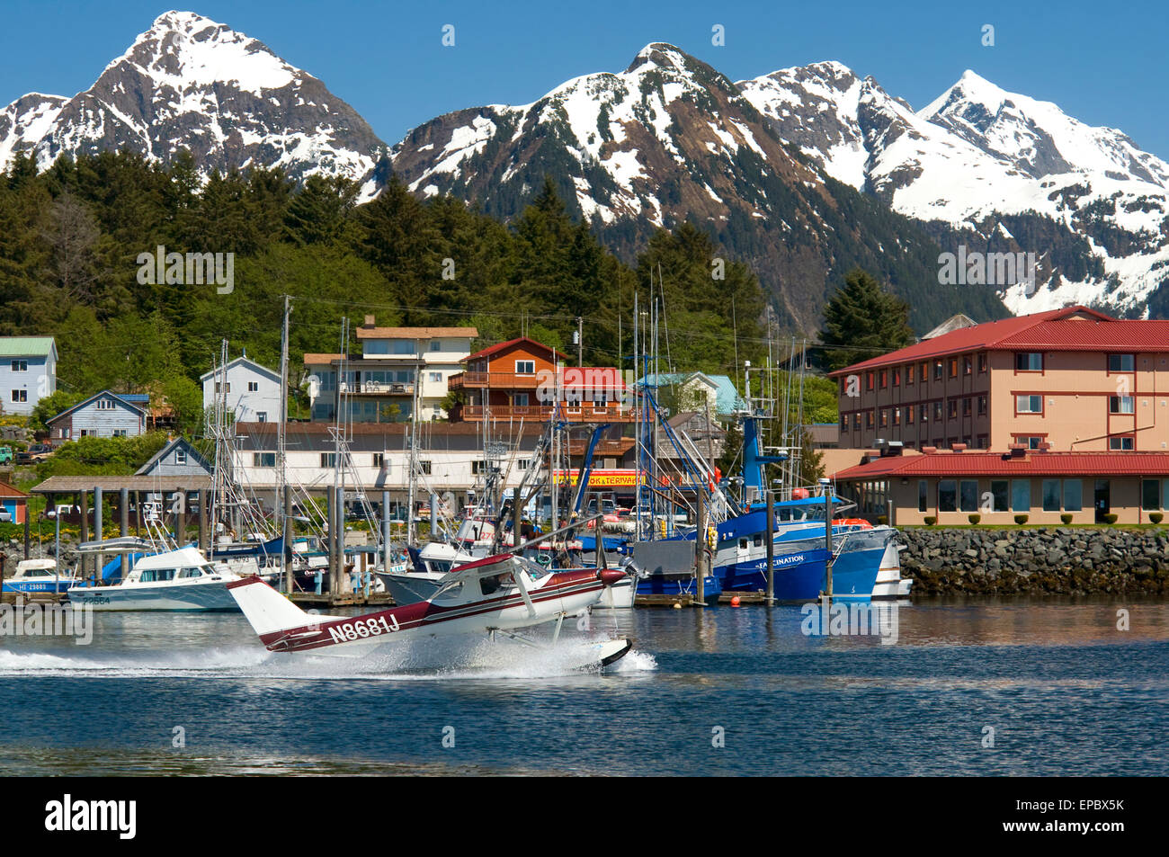 Rloatplane Takes Off From The Waterfront In Sitka, Alaska Stock Photo ...