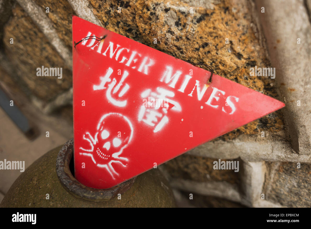 Old sign of danger mines from the civil war; Kinmen, Taiwanese Stock ...