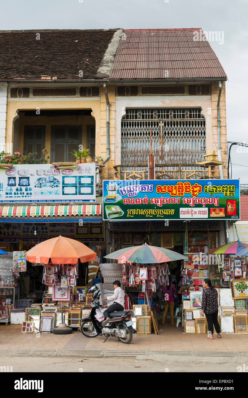 Some shops in Battambang, building in French architectural style ...