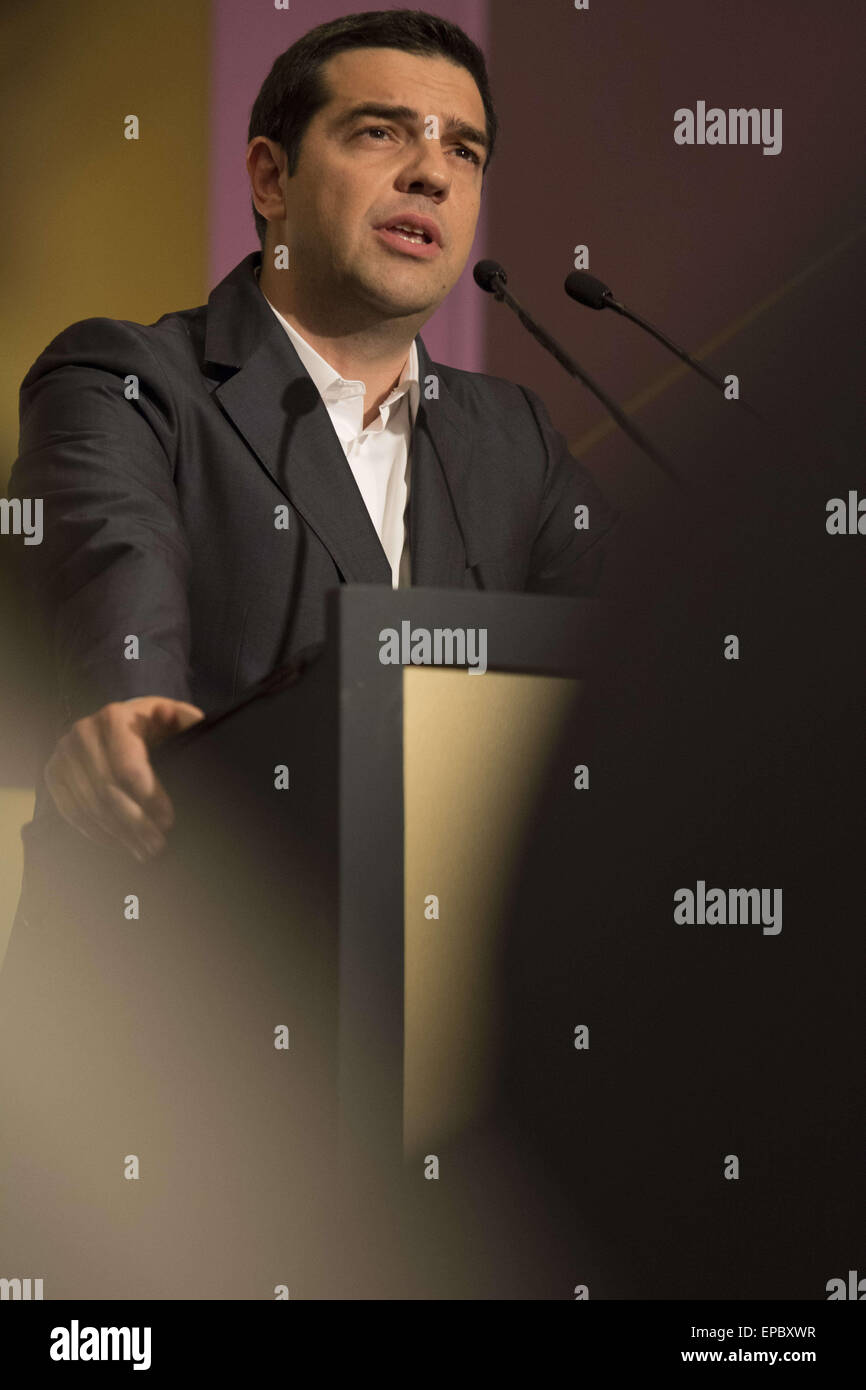 Greek prime minister ALEXIS TSIPRAS addresses participants of the ...