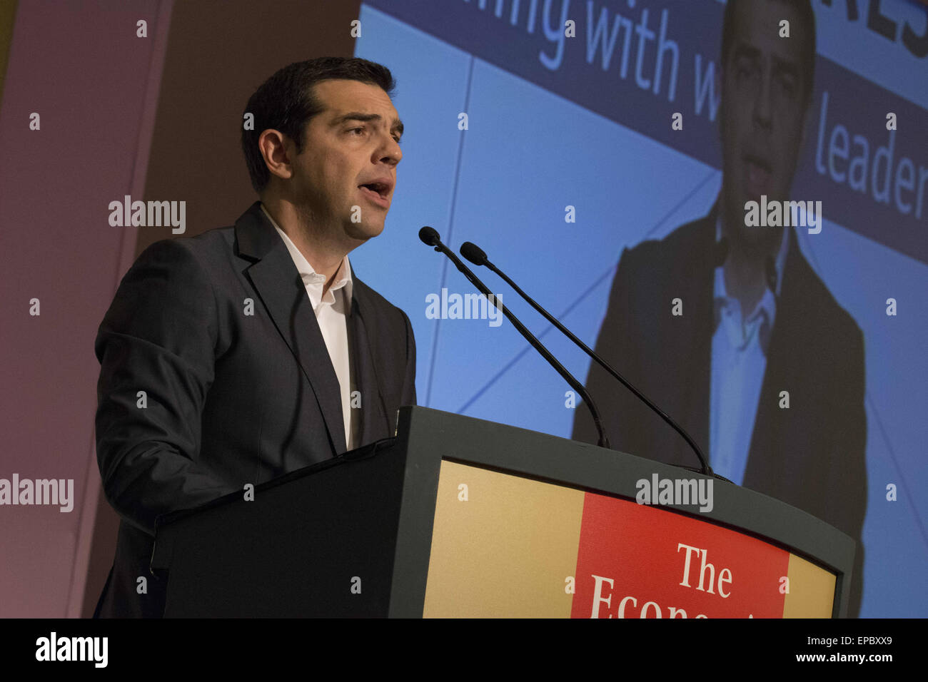 Greek prime minister ALEXIS TSIPRAS addresses participants of the ...