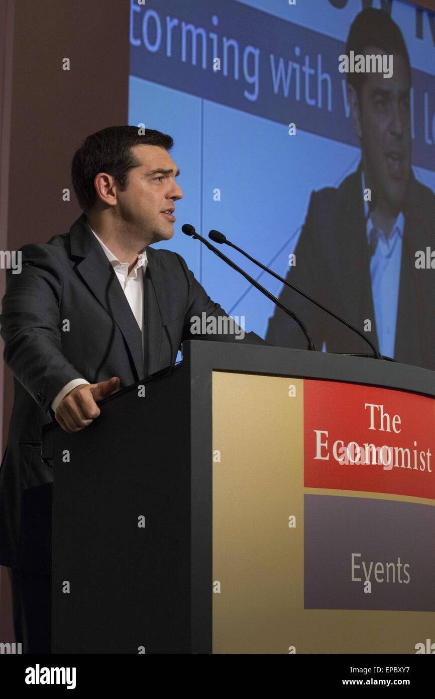 Greek prime minister ALEXIS TSIPRAS addresses participants of the ...