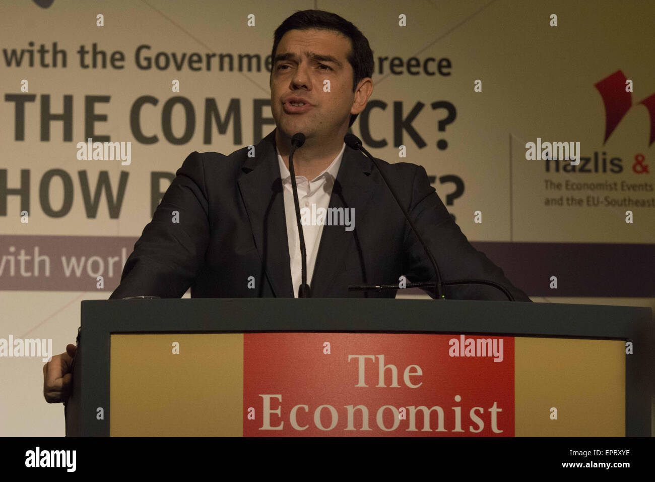 Greek prime minister ALEXIS TSIPRAS addresses participants of the ...