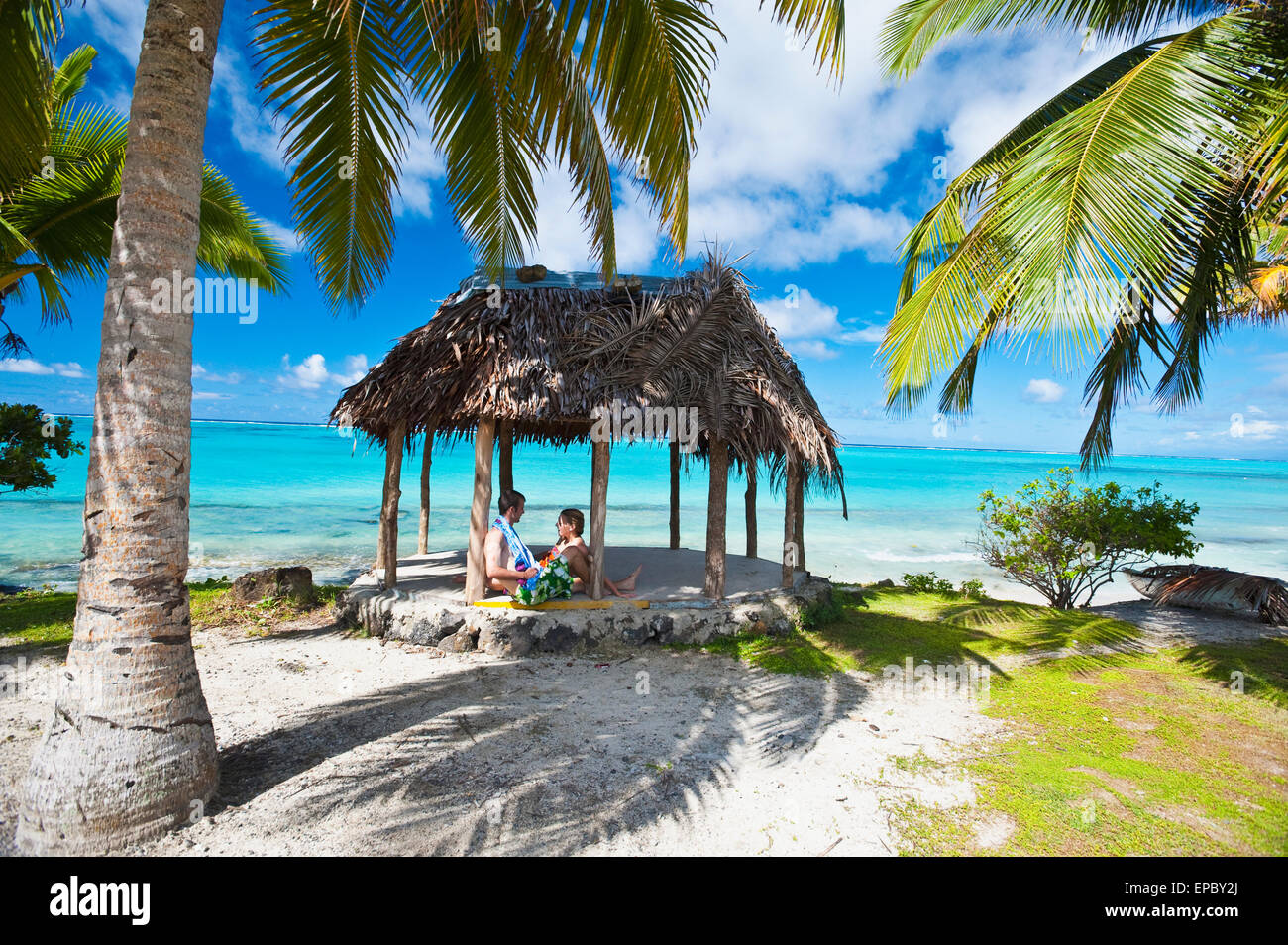 A couple in a beach fale (hut); Savaii Island, Samoa Stock Photo - Alamy