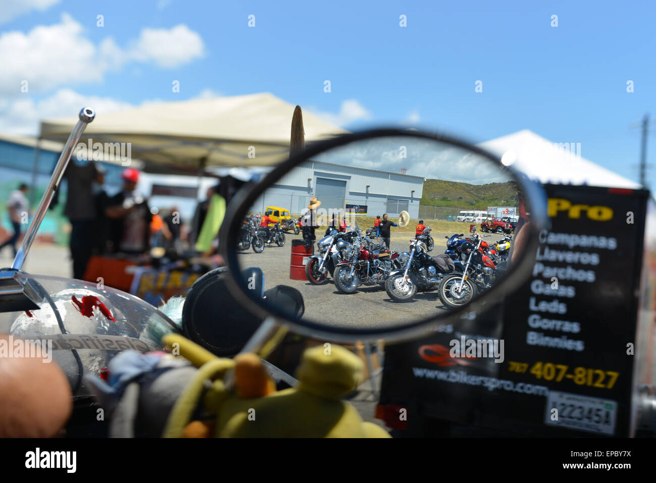 Reflection on a bike mirror during a motorcycle event in Ponce, Puerto ...